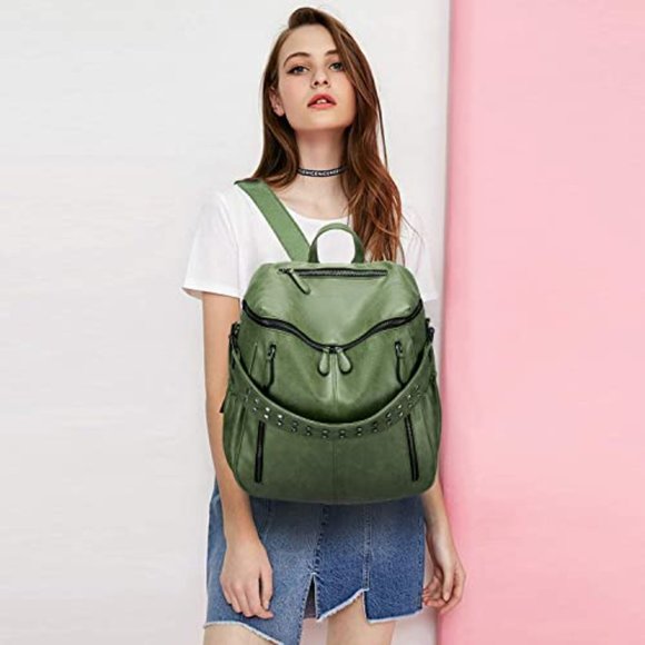 Bags | New With Tags Women Forest Green Vegan Leather Backpack Purse ...